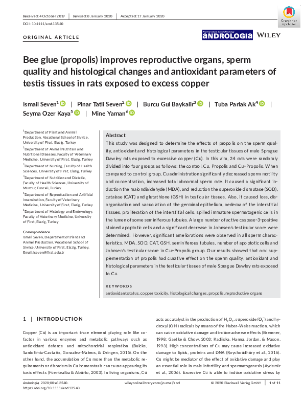 (PDF) Bee glue (propolis) improves reproductive organs, sperm quality ...