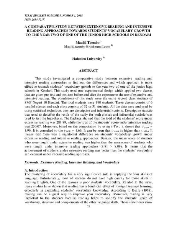 (PDF) A Comparative Study Between Extensive Reading and Intensive ...