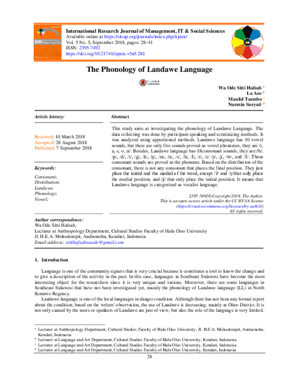 (PDF) The phonology of Landawe language