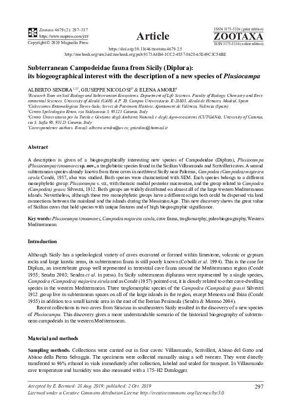 (PDF) Subterranean Campodeidae fauna from Sicily (Diplura): its ...