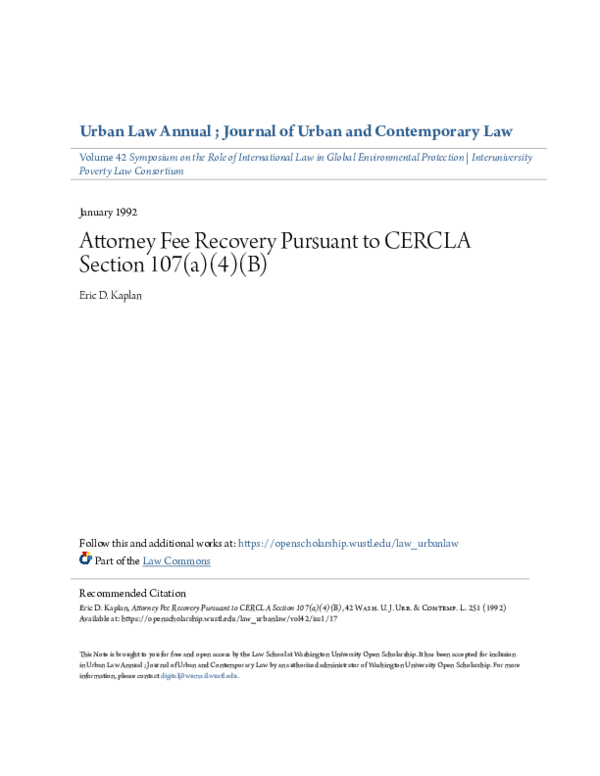 (PDF) Attorney Fee Recovery Pursuant to CERCLA Section 107 (a)(4)(B)