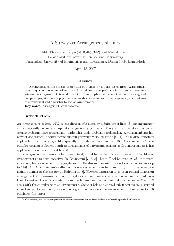 (PDF) A Survey on Arrangement of Lines