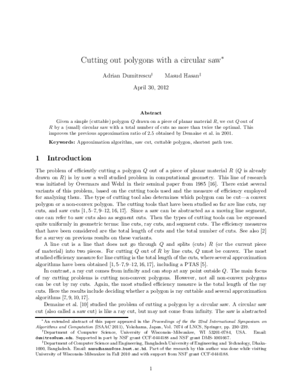 (PDF) Cutting Out Polygons with a Circular Saw