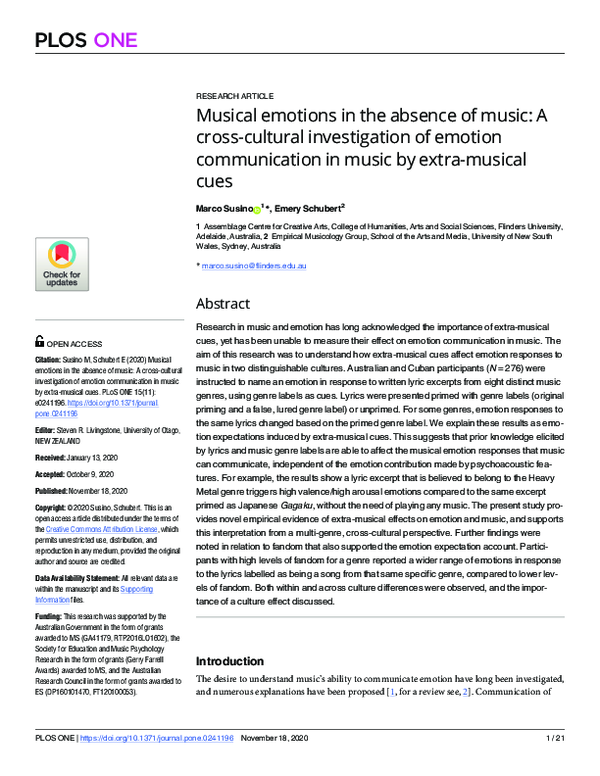 (PDF) Musical emotions in the absence of music: A cross-cultural ...