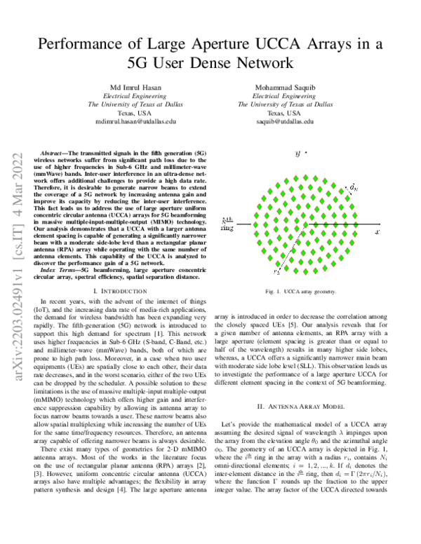 (PDF) Performance of Large Aperture UCCA Arrays in a 5G User Dense Network