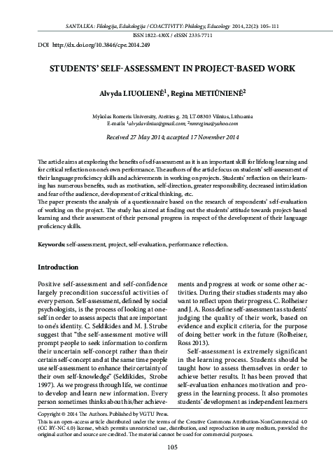 (PDF) Students’ Self-Assessment in Project-Based Work