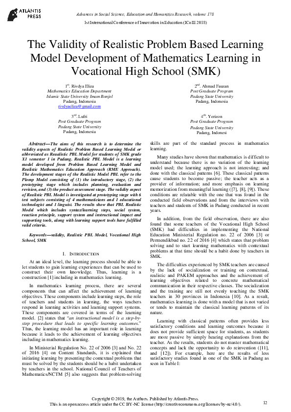 (PDF) The Validity of Realistic Problem Based Learning Model Development of Mathematics Learning ...