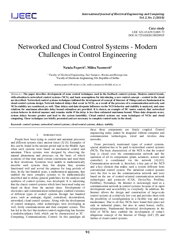 (PDF) Networked and Cloud Control Systems - Modern Challenges in Control Engineering