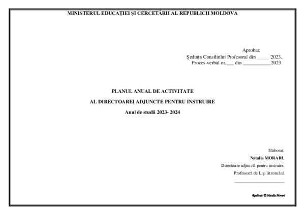 (PDF) Plan anual Director adjunct pentru instruire