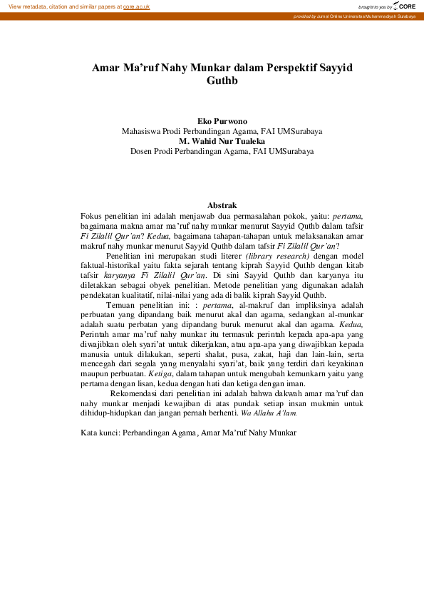 (PDF) Amar Ma‟ruf Nahy Munkar Dalam Perspektif Sayyid Quthb