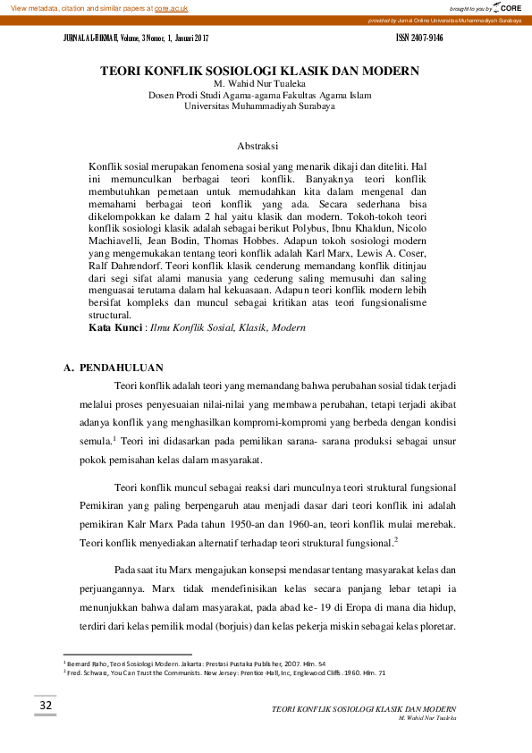 (PDF) Teori Konflik Sosiologi Klasik Dan Modern