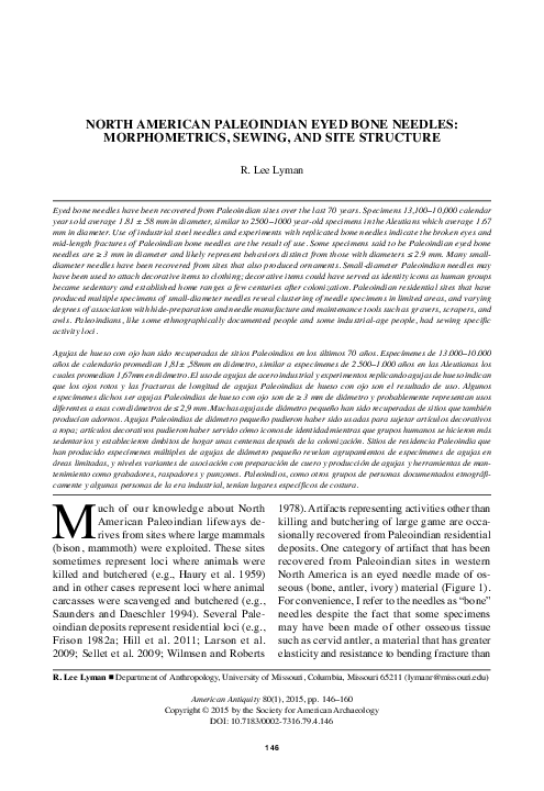 (PDF) North American Paleoindian Eyed Bone Needles: Morphometrics ...