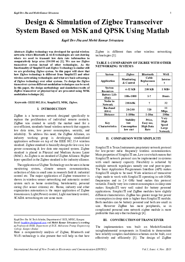 Pdf Design And Simulation Of Zigbee Transceiver System Based On Msk And 9398