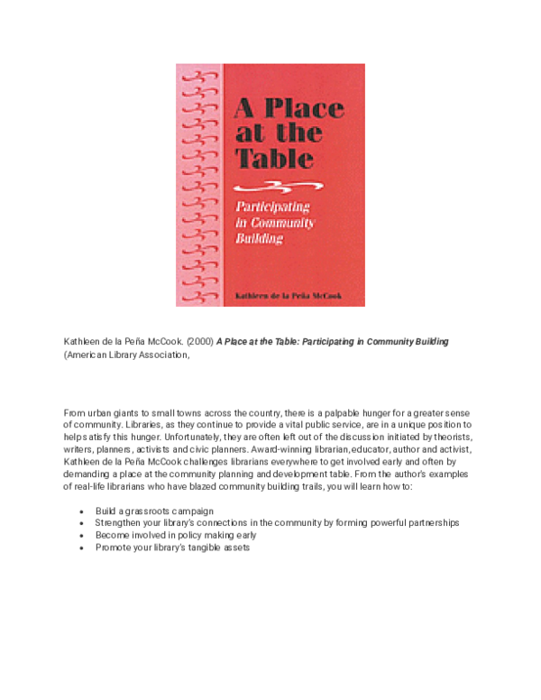 (DOC) A Place at the Table - Participating in Community Building-2000