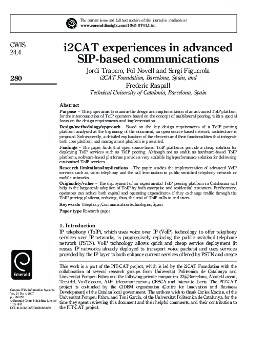(PDF) i2CAT experiences in advanced SIP‐based communications