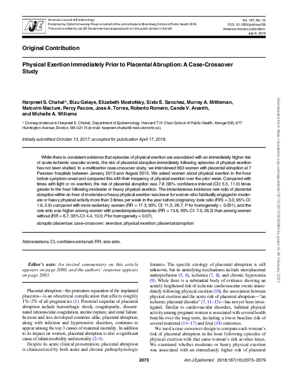 (PDF) Physical Exertion Immediately Prior to Placental Abruption: A ...