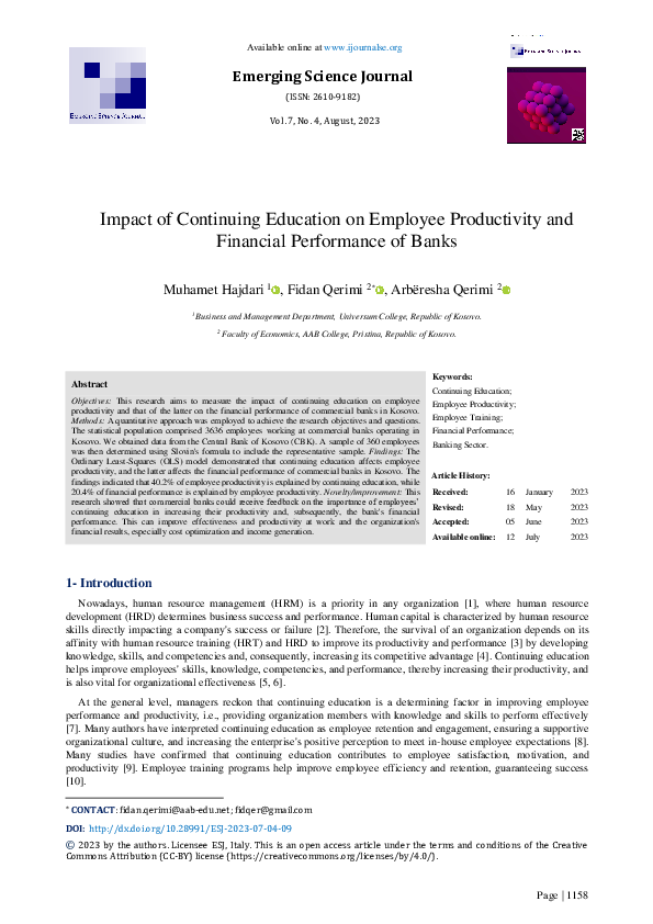 (PDF) Impact of Continuing Education on Employee Productivity and ...