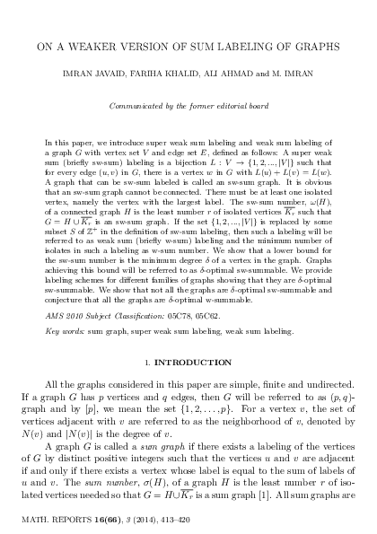 (PDF) On a Weaker Version of Sum Labeling of Graphs