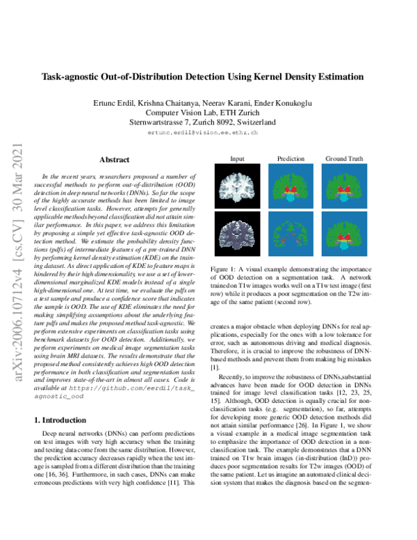 (PDF) Task-Agnostic Out-of-Distribution Detection Using Kernel Density Estimation
