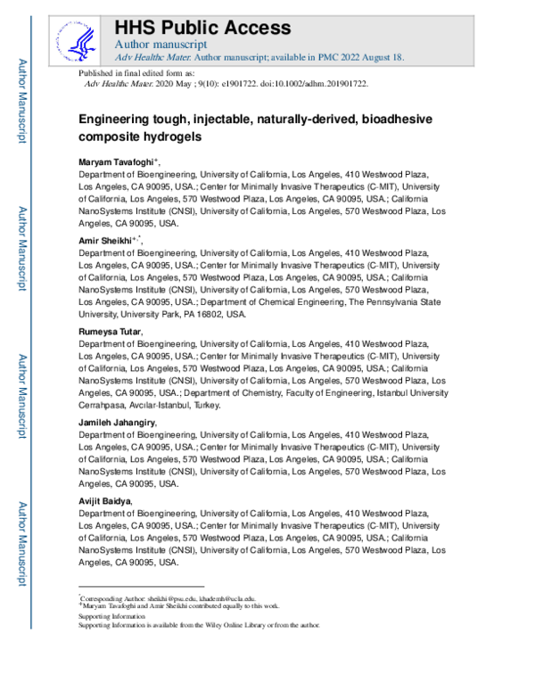(PDF) Engineering Tough, Injectable, Naturally Derived, Bioadhesive ...