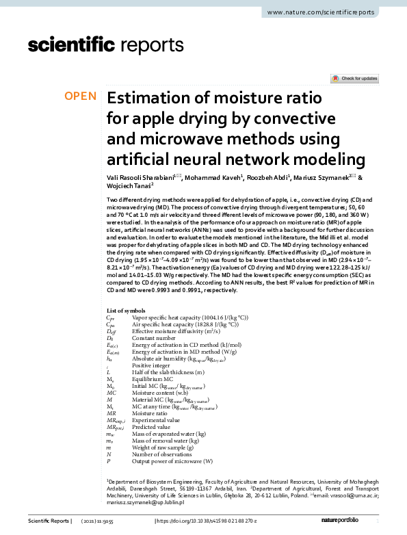 (PDF) Estimation of moisture ratio for apple drying by convective and microwave methods using ...
