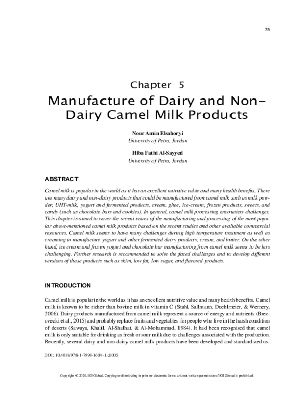 (PDF) Manufacture of Dairy and Non-Dairy Camel Milk Products