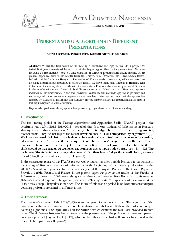 (PDF) Understanding Algorithms in Different Presentations