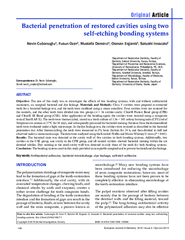 (PDF) Bacterial penetration of restored cavities using two self-etching ...