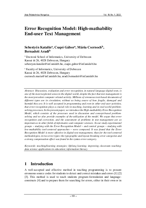 (PDF) Error Recognition Model: High-mathability End-user Text Management