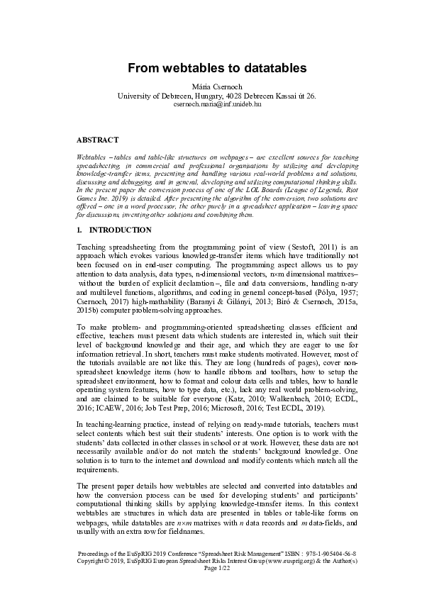 (PDF) From webtables to datatables