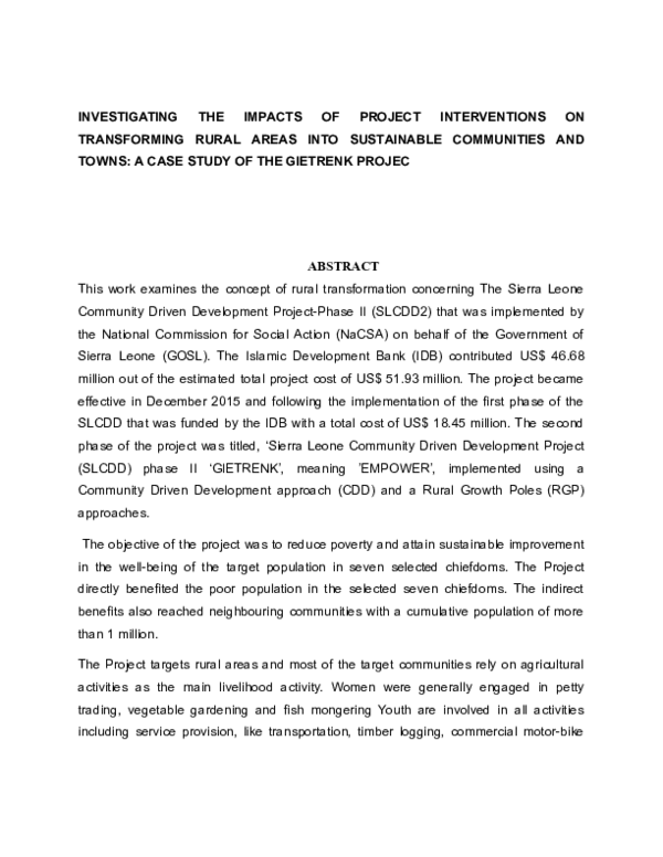 (DOC) INVESTIGATING THE IMPACTS OF PROJECT INTERVENTIONS ON ...