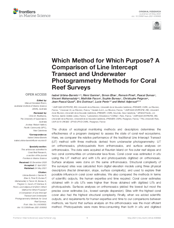 (PDF) Comparing Coral Reef Survey Methods: LIT vs. Photogrammetry