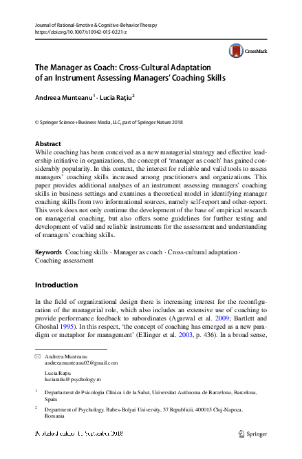 (PDF) The Manager as Coach: Cross-Cultural Adaptation of an Instrument ...