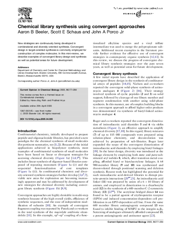 (PDF) Chemical library synthesis using convergent approaches