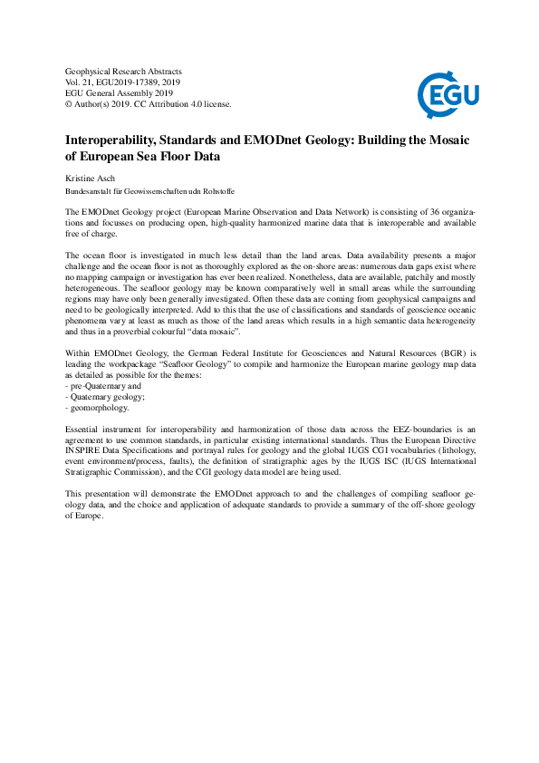 (PDF) Interoperability, Standards and EMODnet Geology: Building the Mosaic of European Sea Floor ...