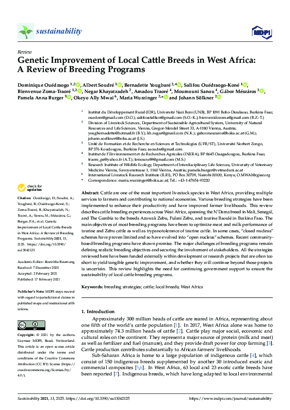 (PDF) Genetic Improvement of Local Cattle Breeds in West Africa: A Review of Breeding Programs