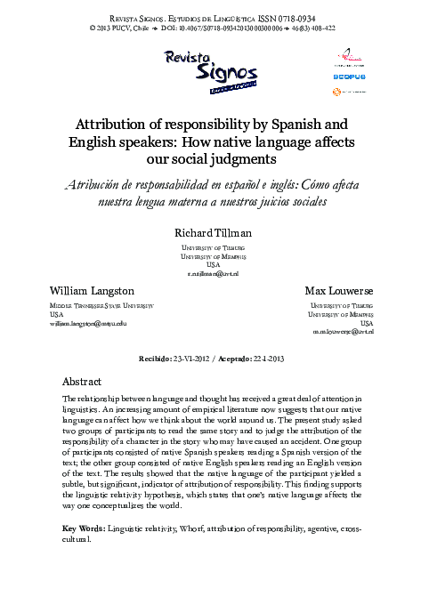 (PDF) Attribution of responsibility by Spanish and English speakers ...