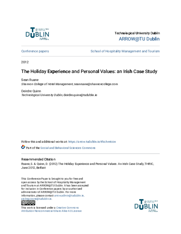 (PDF) The Holiday Experience and Personal Values: an Irish Case Study