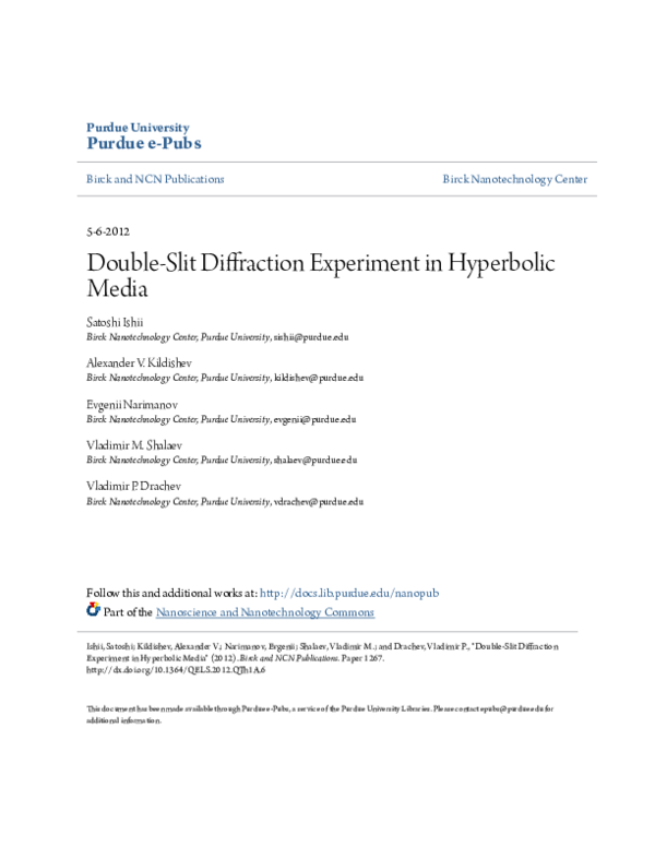 Pdf Double Slit Diffraction Experiment In Hyperbolic Media Alexander Kildishev