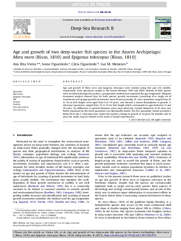 (PDF) Age and growth of two deep-water fish species in the Azores ...