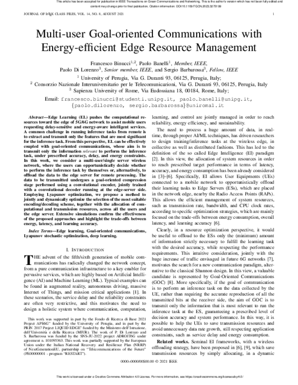 (PDF) Multi-user Goal-oriented Communications with Energy-efficient Edge Resource Management