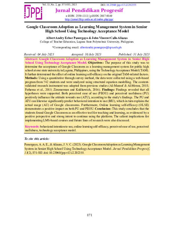 (PDF) Google Classroom Adoption as Learning Management System in Senior ...