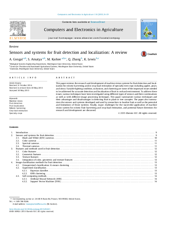 Pdf Sensors And Systems For Fruit Detection And Localization A Review