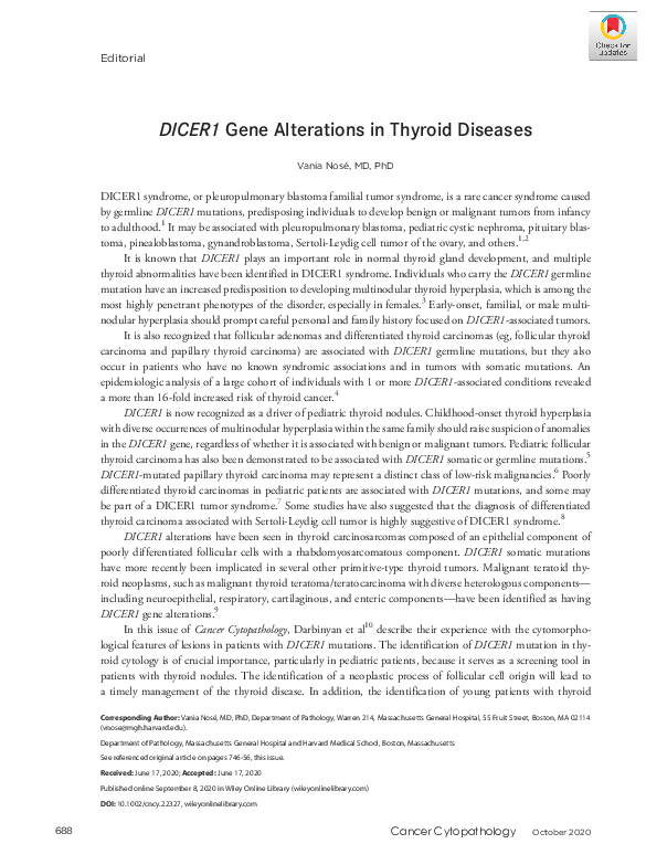 (PDF) DICER1 gene alterations in thyroid diseases