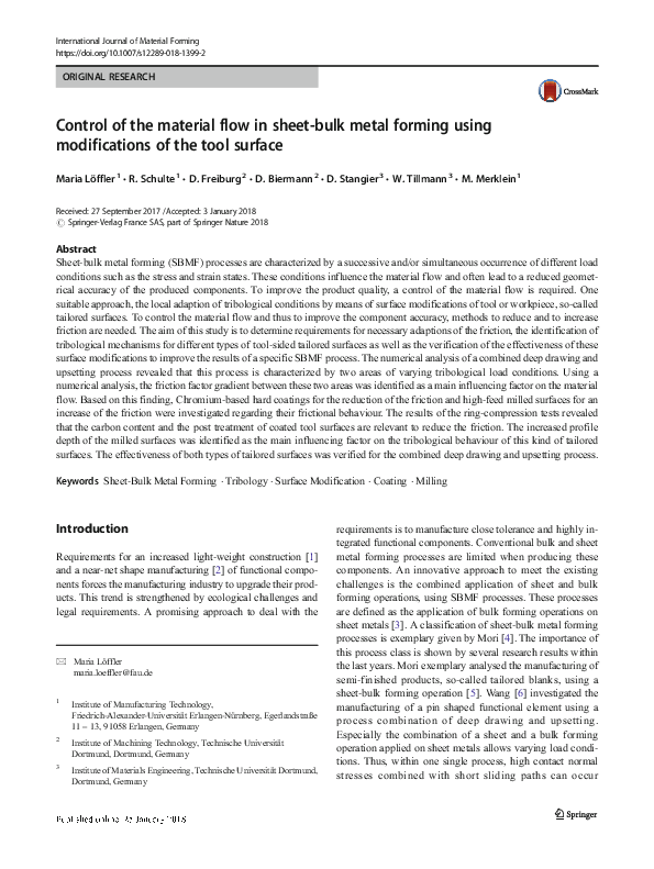 (PDF) Control of the material flow in sheet-bulk metal forming using ...