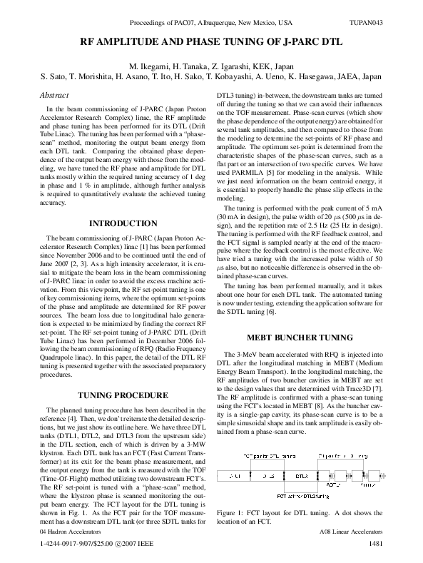 (PDF) RF amplitude and phase tuning of J-PARC DTL | Hiroyuki Sako ...