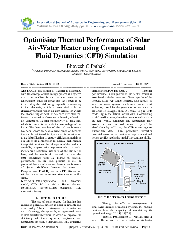 (PDF) Optimising Thermal Performance of Solar Air-Water Heater using Computational Fluid ...