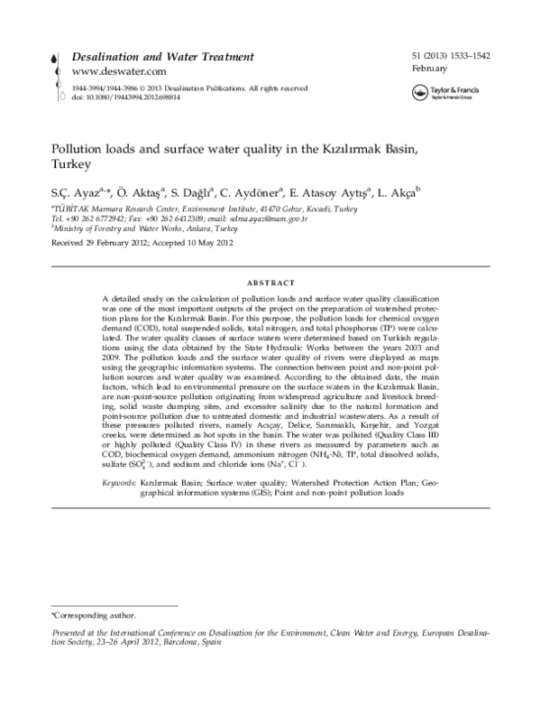 (PDF) Pollution loads and surface water quality in the Kızılırmak Basin ...