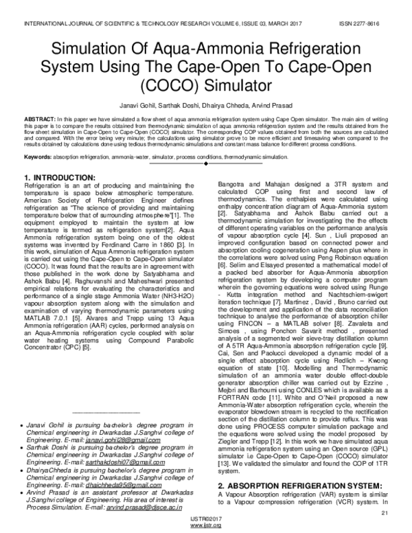 (PDF) Simulation Of Aqua-Ammonia Refrigeration System Using The Cape-Open To Cape-Open (COCO ...