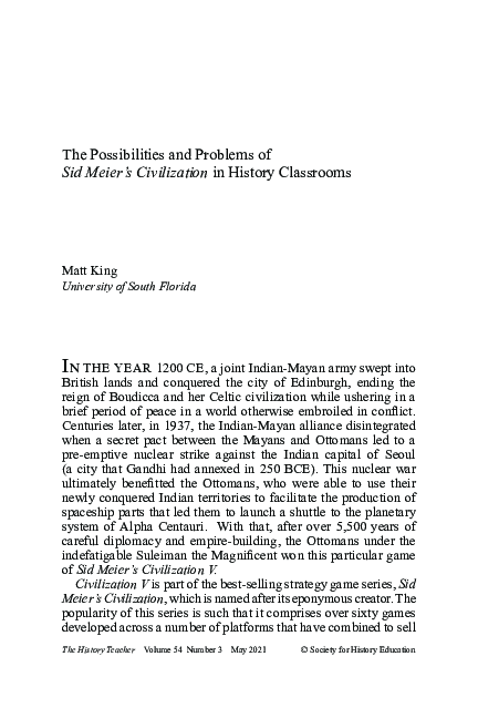 (PDF) The Possibilities and Problems of Sid Meier’s Civilization in the ...